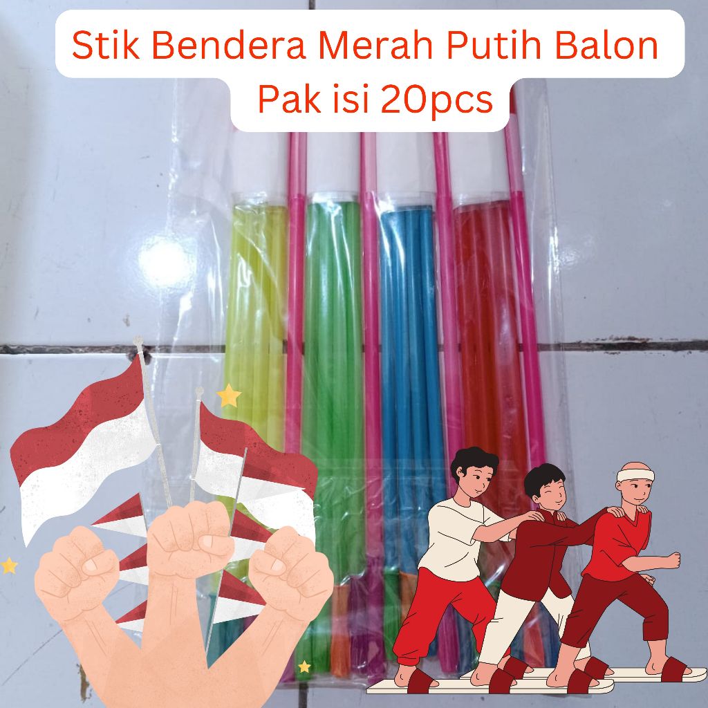 Jual STIK BENDERA MERAH PUTIH BERBALON 1 PAK 20PCS | Shopee Indonesia