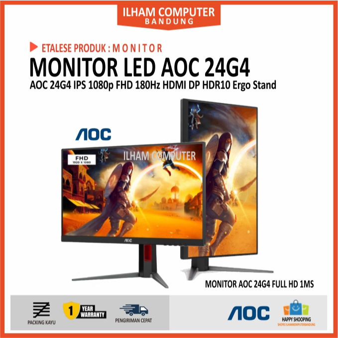 Jual Monitor LED AOC 24G4 24" IPS 1080p FHD 180Hz HDMI DP HDR10 Ergo ...
