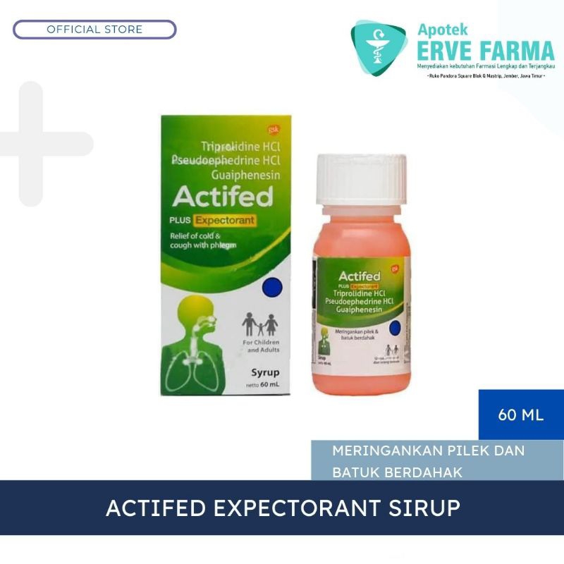 Jual Actifed Hijau Plus Expectorant untuk Batuk Berdahak & Pilek (60ml ...