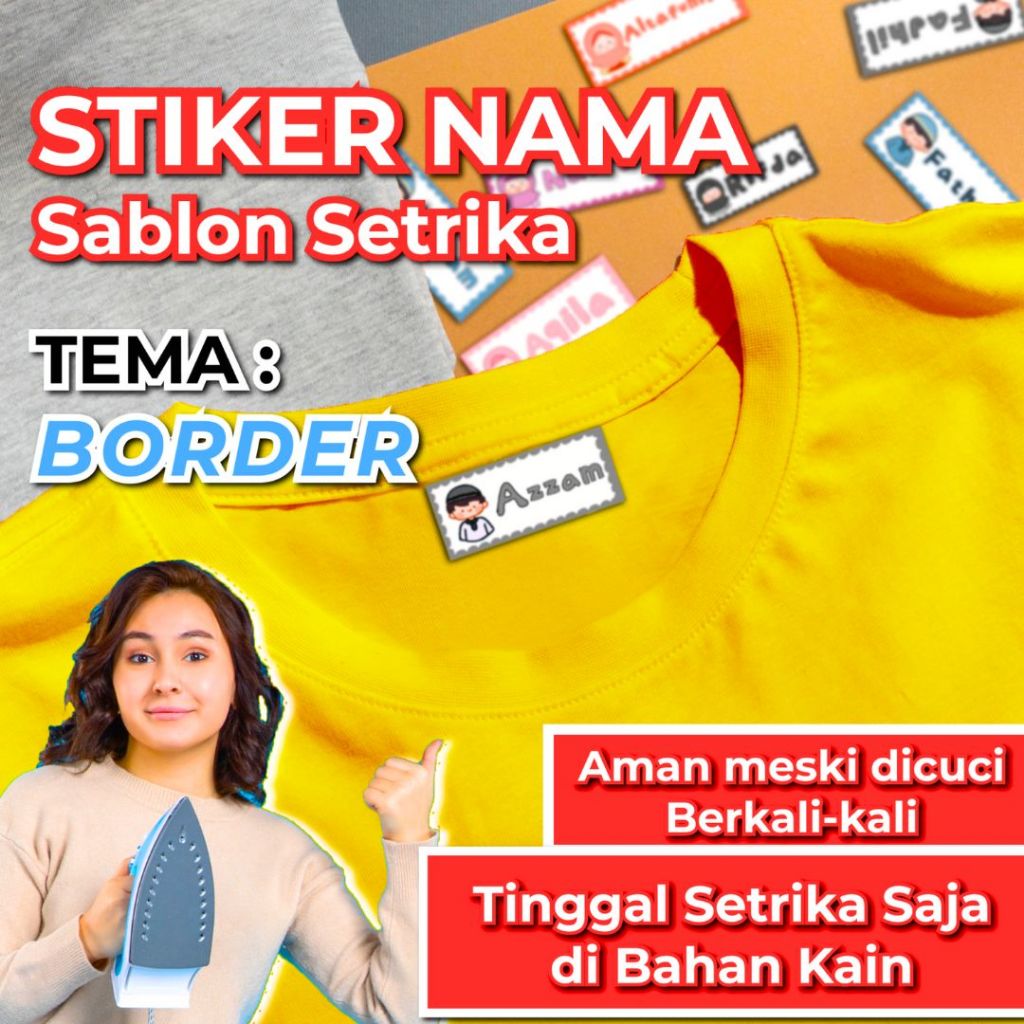 Jual (TEMA BORDER) Stiker Label Nama Kain Baju Kaos Sablon Setrika ...