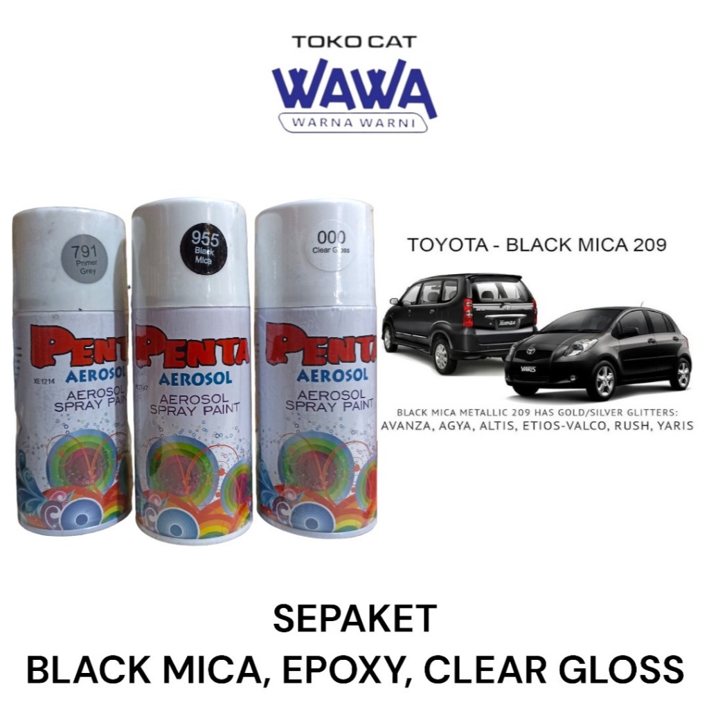Jual sepaket cat semprot PENTA AEROSOL BLACK MICA 955 HITAM METALLIC ...