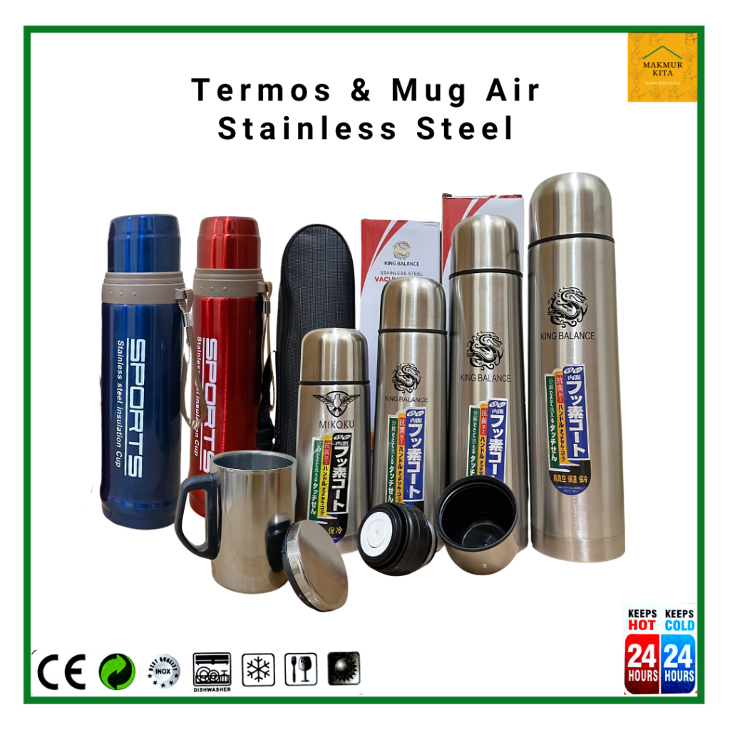 Jual Termos Air Panas Dingin Stainless Steel 200 350 500 750 1000 ML / Termos Mug Stainless ...