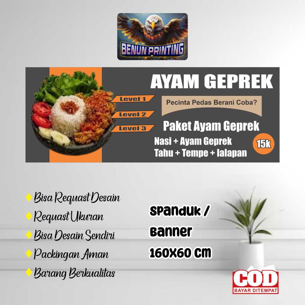 Jual SPANDUK BANNER AYAM GEPREK 160X60 CM BISA REQUEST DESAIN | Shopee ...