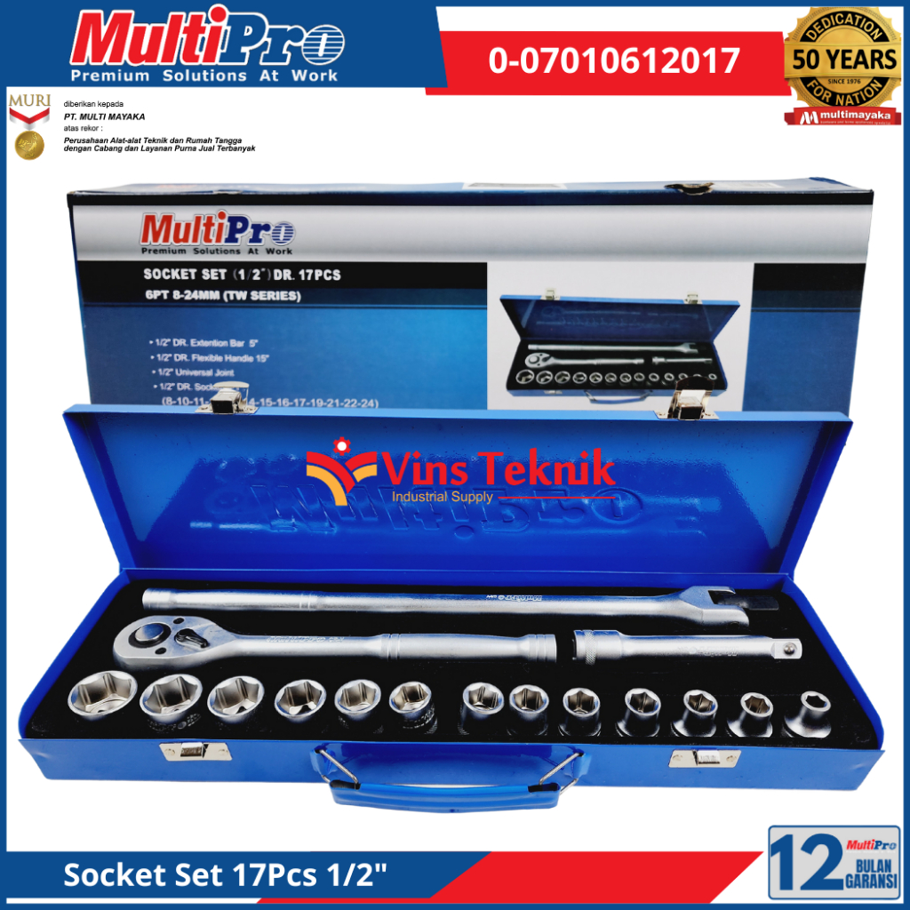 Jual MULTIPRO Shocket Socket Set 17Pcs Kunci Sok kunci Socket Set 1/2 ...