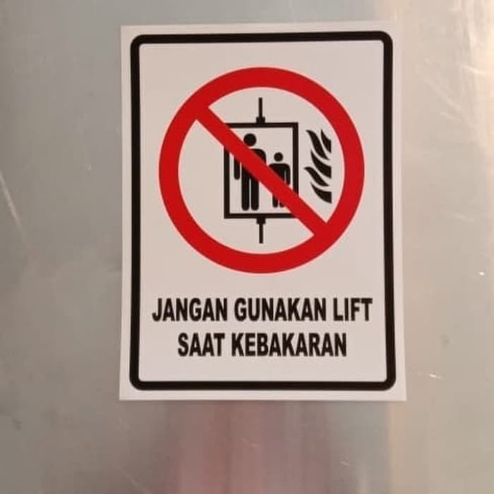 Jual sign stiker jangan gunakan lift saat kebakaran 20×15cm rambu ...