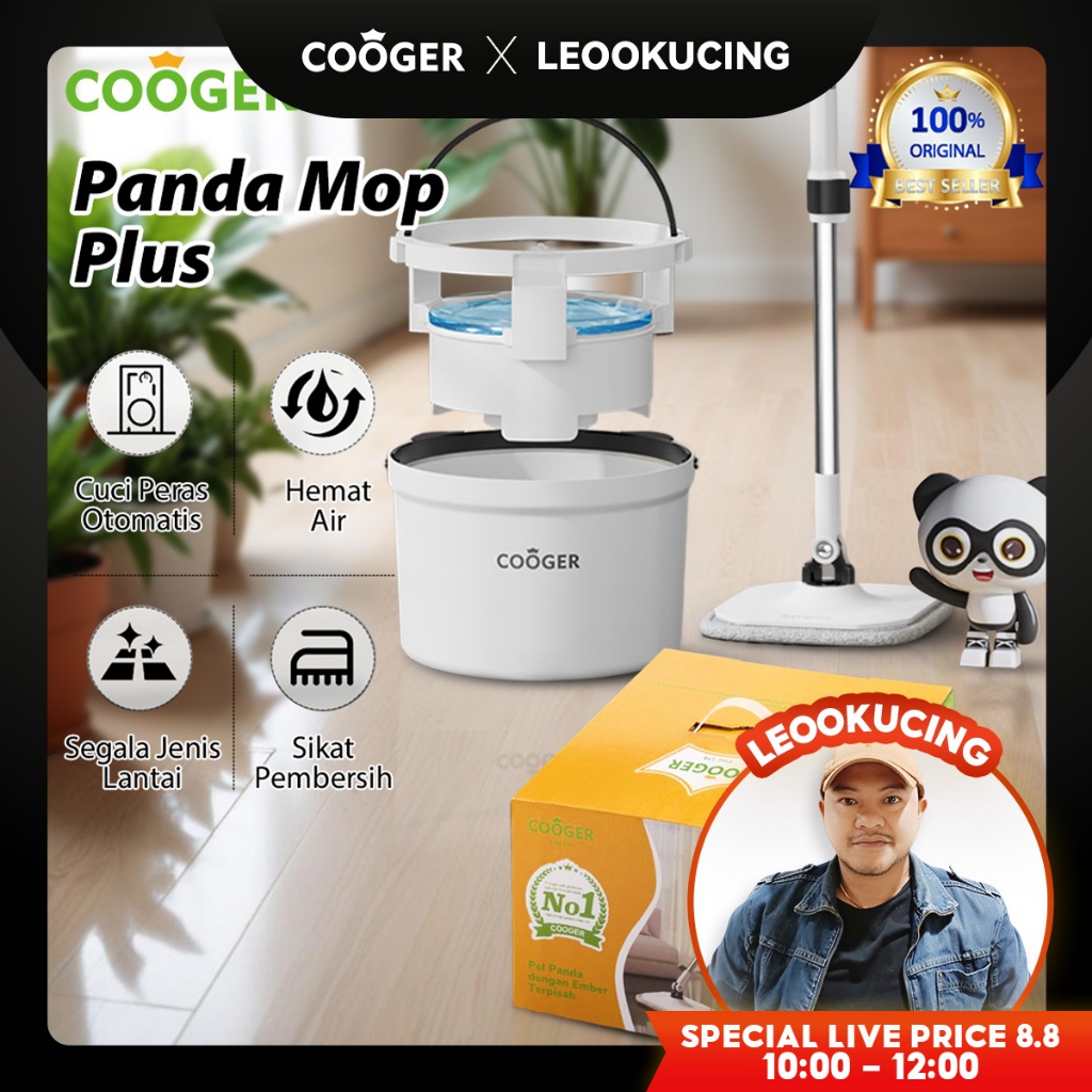 Jual COOGER Alat Pel Single Spin Mop Panda Bucket Spin Mop Alat Pel ...
