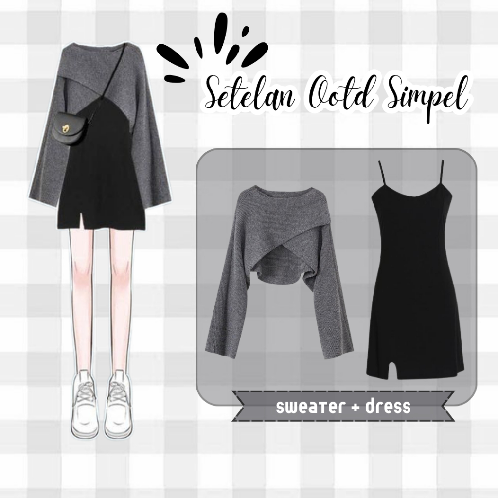 Jual One Set OOTD Wanita Kekinian Sweater Rajut Crop Silang + Dress ...