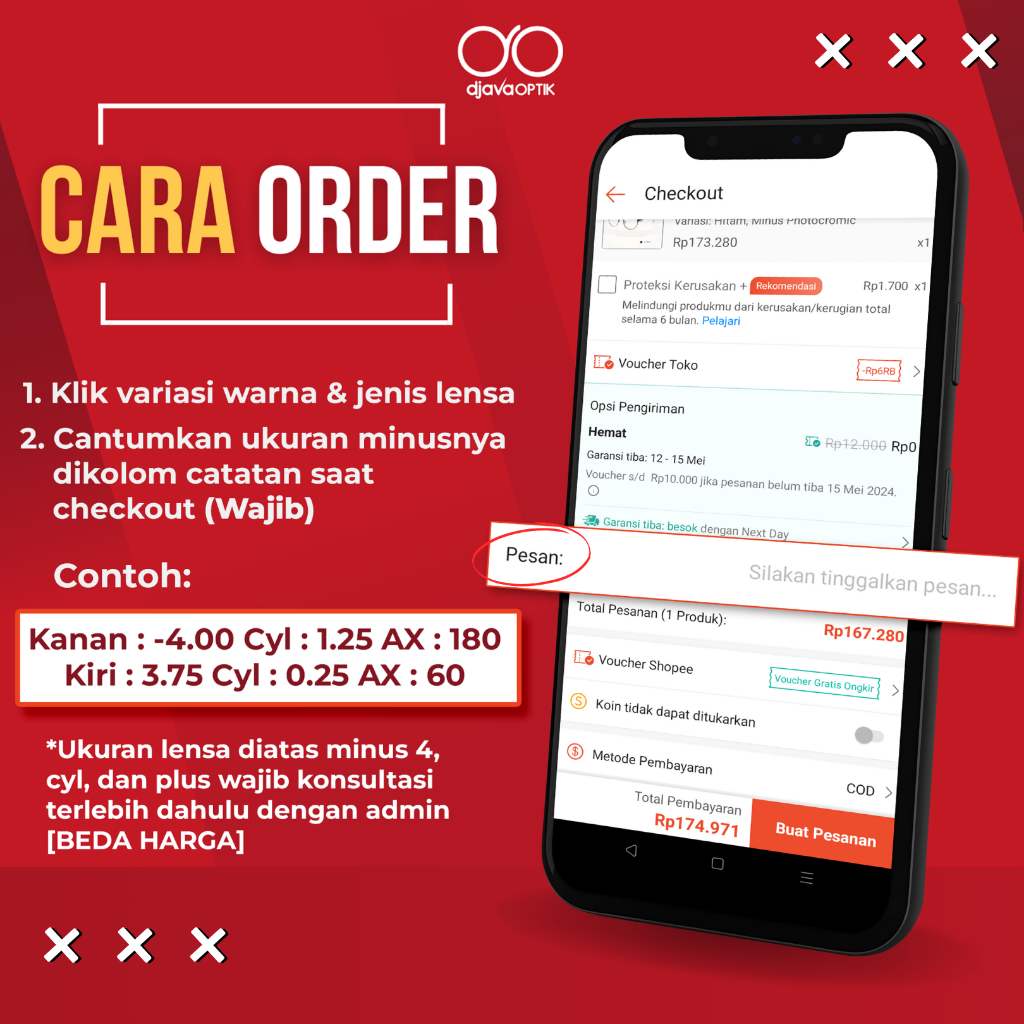 Jual DJAVA OPTIK - Frame Sword - Kacamata Cat Eye Wanita Half Frame Star A Supersin Bluelight ...