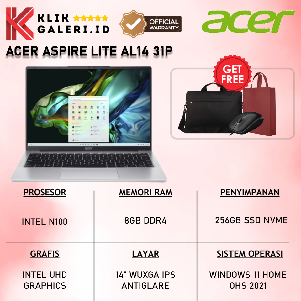 Jual Laptop Acer Aspire Lite AL14 31P Intel N100 RAM 8GB SSD 512GB 14 Inch WUXGA Garansi Resmi ...