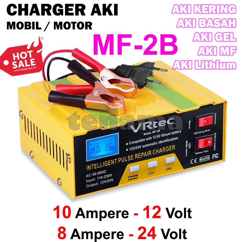 Jual Charger Aki 12V/24V 6-105AH MF-2B VRtec Smart Battery Charger ...