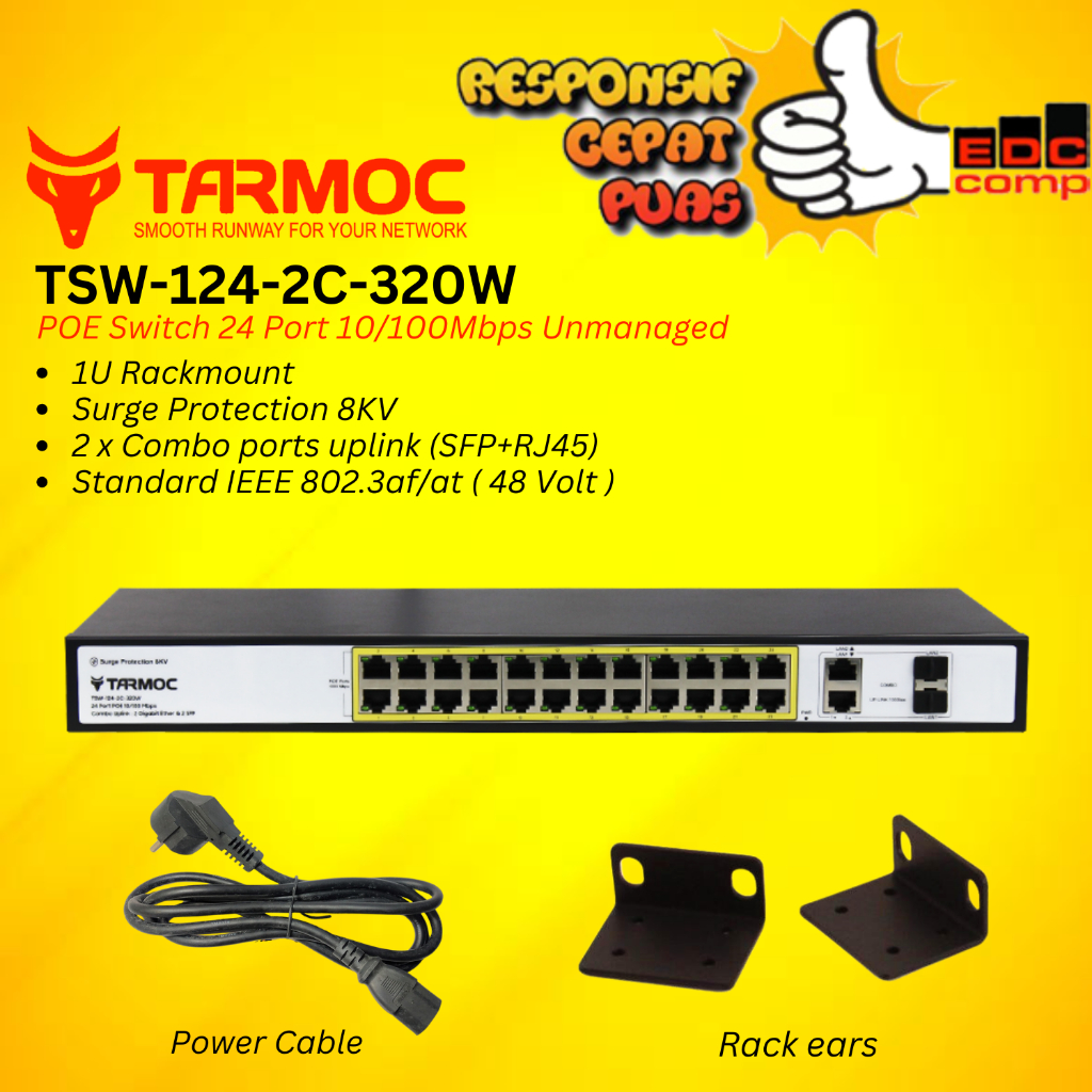 Jual Tarmoc TSW-124-2C-320W Switch POE HUB CCTV IP CAMERA 24 PORT 10/ ...