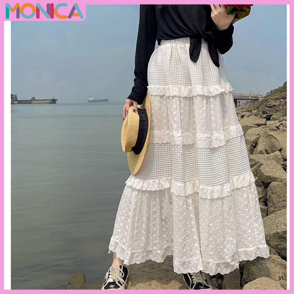 Jual Monica Rok Putih Renda Pinggang Tinggi Kualitas Tinggi Impor Baru ...