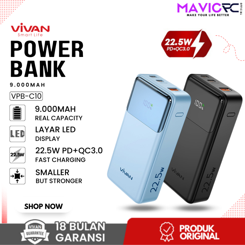 Jual VIVAN VPB-C10 Powerbank 22.5W Max 9000mAh LED Display Fast Charger ...