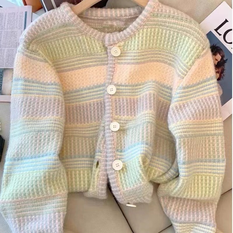 Jual Mona Sweater Rajut Cardigan Rainbow Pelangi Wol Soft Sweater ...