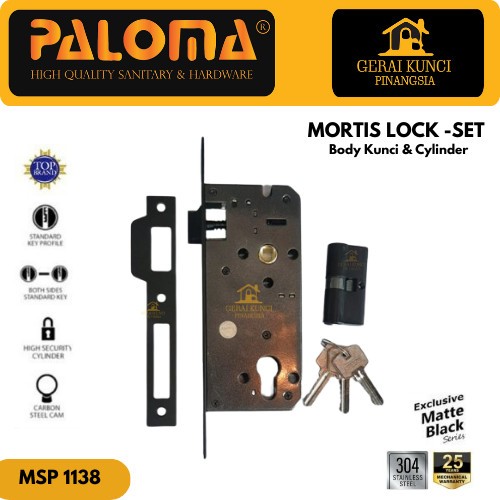 Jual Mortise Lock Body Cylinder Kunci Pintu Set Hitam Matte Black ...