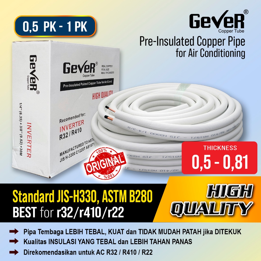 Jual PIPA AC 1/4+3/8 GEVER ASTM B280 per roll (30 Meter) UNTUK SEMUA AC ...