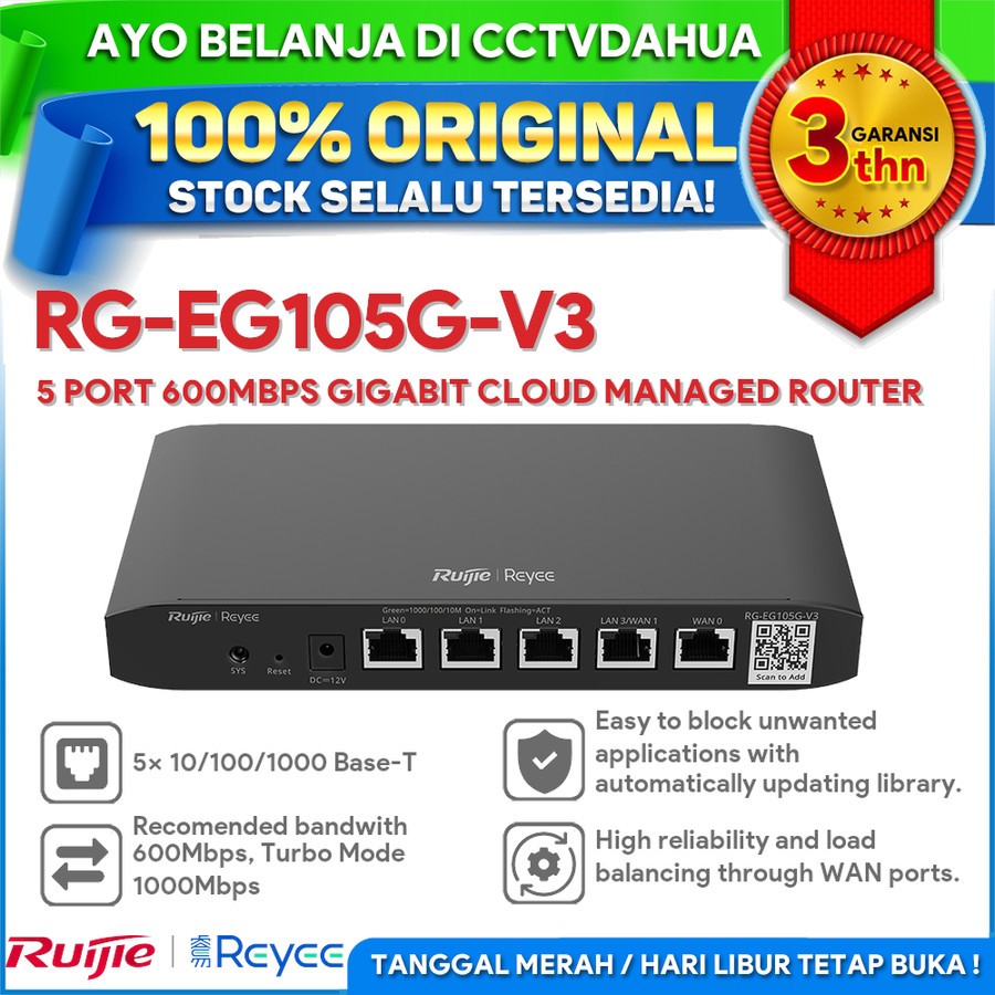Jual RUIJIE REYEE RG-EG105G-V3 5 PORT 600MBPS GIGABIT CLOUD MANAGED ROUTER | Shopee Indonesia