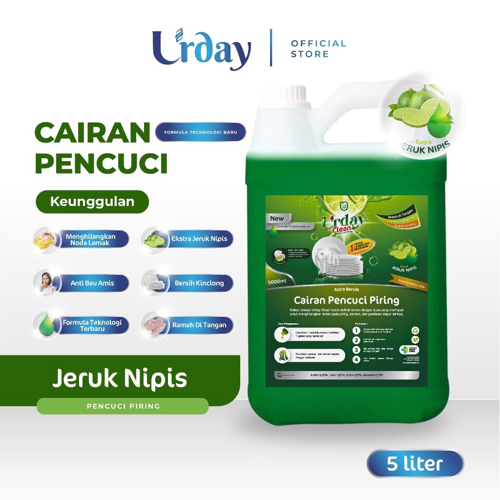 Jual Sabun Cuci Piring 5 Liter - Dishwash U'RDAY CLEAN SABUN CUCI ...