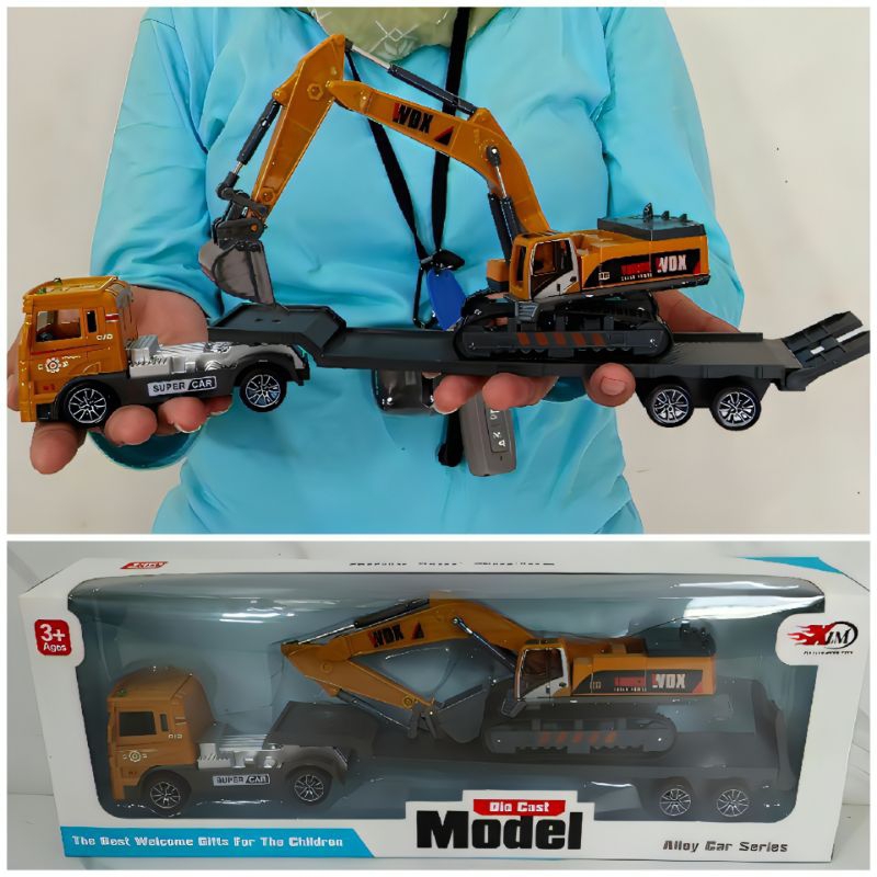 Jual Diecast Set Truck Trailer Excavator 2 in 1 Alloy Metal - Diecast ...