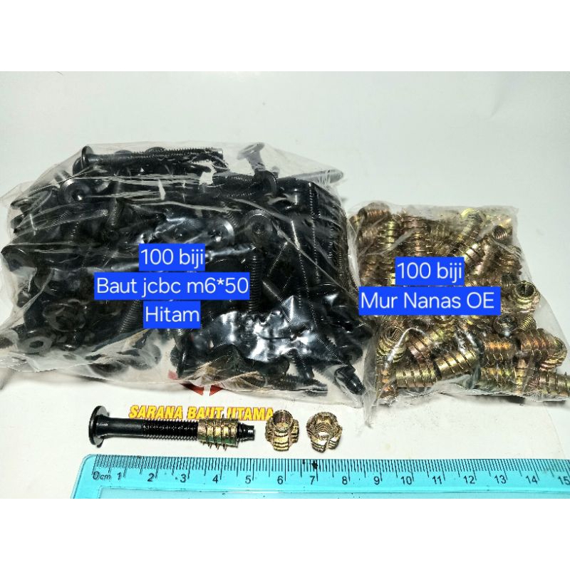 Jual 100 biji Baut jcbc m6 x 50 (5 cm) hitam Mur nanas OE kunci L4 ...