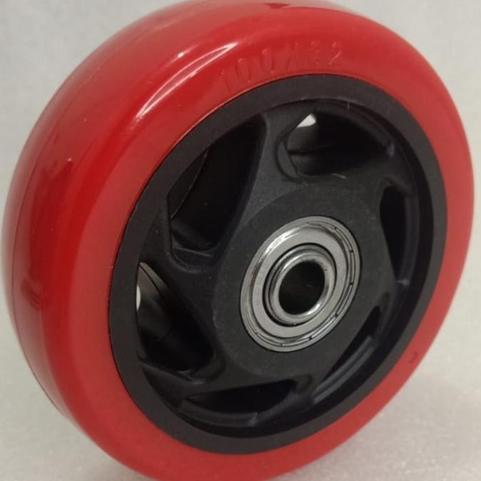 Jual Roda pu merah 4 inch onley/roda saja jari jari as tenga 10 mm ...