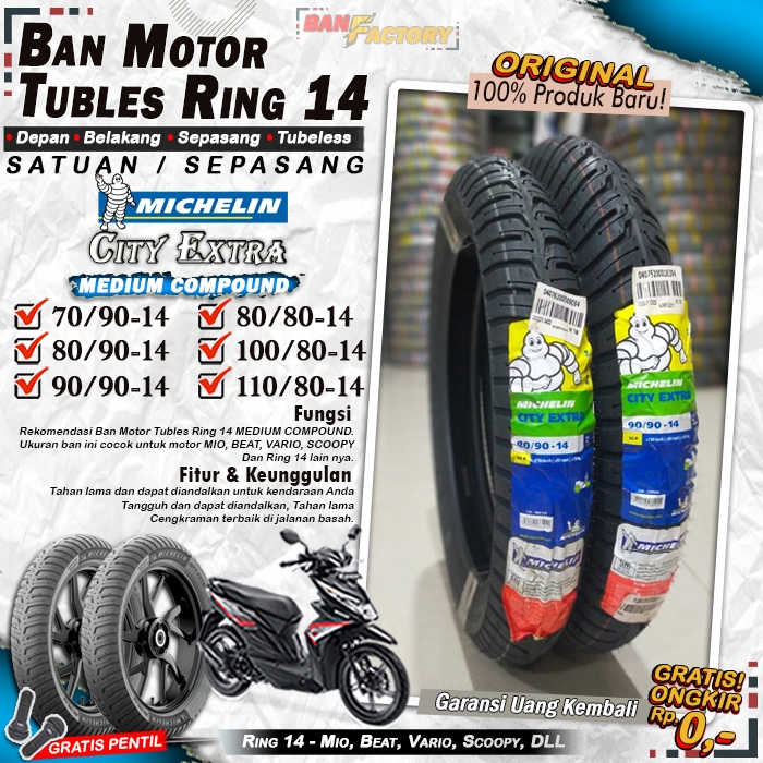 Jual Ban Motor Beat Michelin City Extra Ring 14 Tubles Ban Motor ...