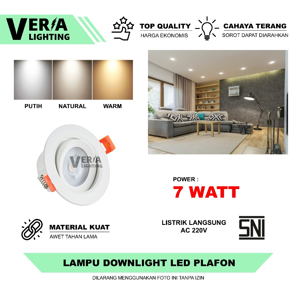 Jual Lampu Downlight Spotlight LED 7 Watt 7W Putih Kuning Warm White 220V | Shopee Indonesia