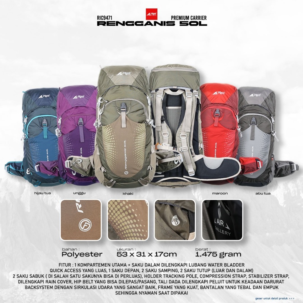 Jual Tas Gunung / Carrier Premium Rengganis 50 Liter Arei Outdoorgear ...