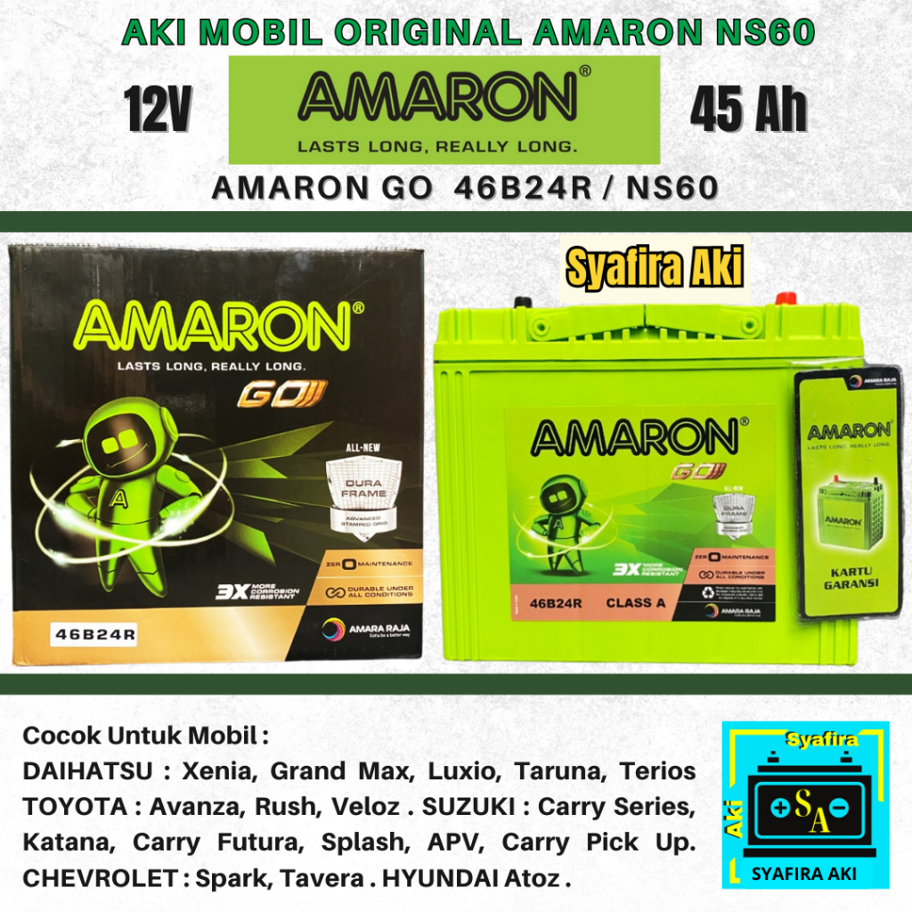 Jual Aki Mobil AMARON GO NS60 / 46B24R Avanza, Xenia, Rush, Terios 12V 45A | Shopee Indonesia