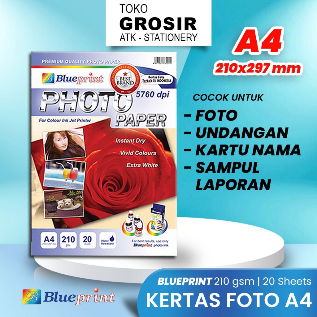 Jual Kertas Foto A4 Glossy/ Glossy Photo Paper BLUEPRINT A4 210 gsm ...