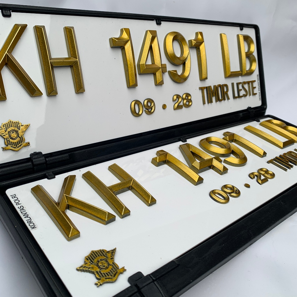 Jual Plat Nomor Mobil Timbul Lancip Segi Lima Warna GOLD Model Huruf ...