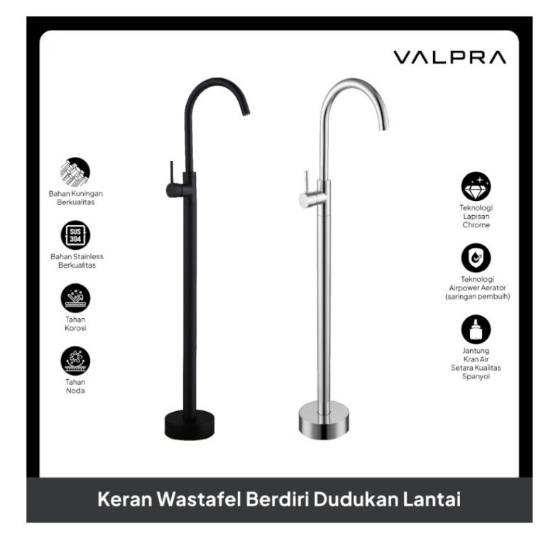 Jual Valpra Kran Bathtub Standing Keran Panas Dingin Kuningan Sus 304 ...