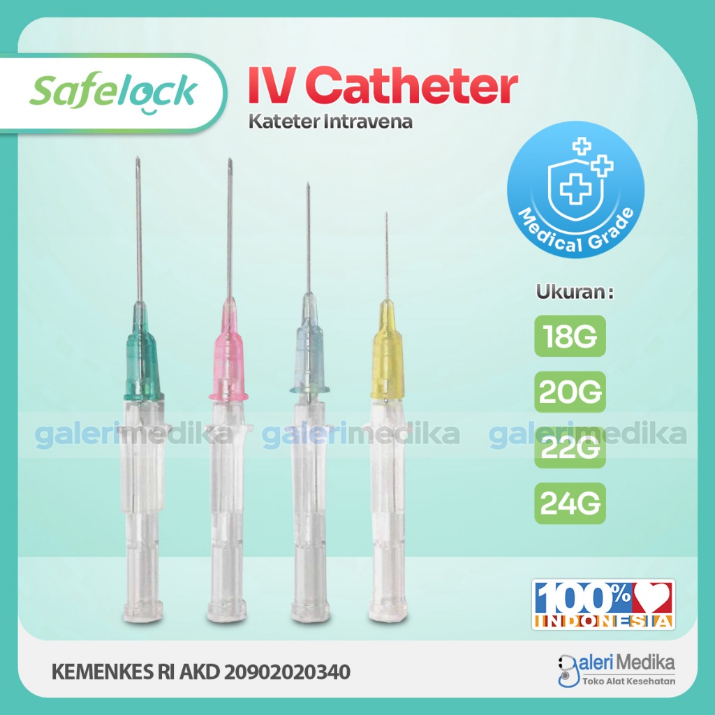 Jual IV Catheter Safelock Kateter Intravena 18G, 20G, 22G, 24G | Shopee ...