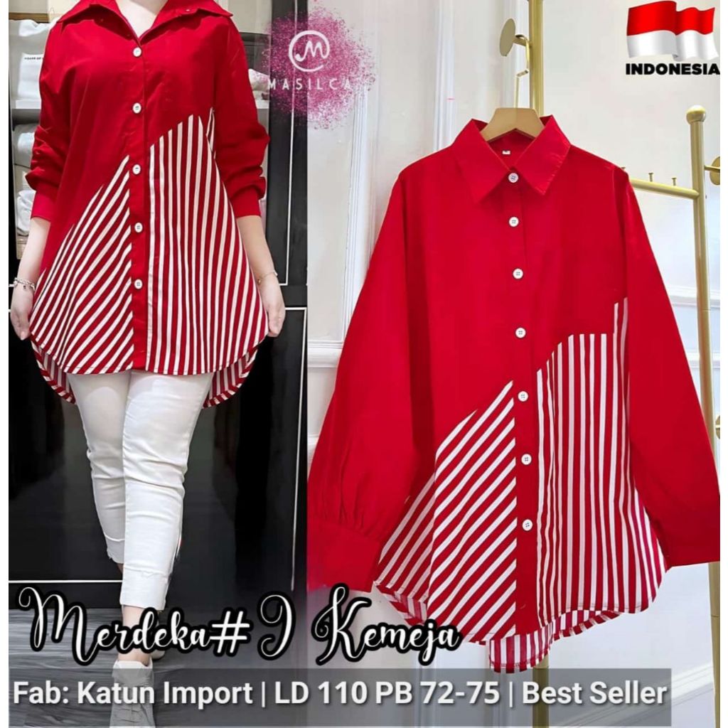 Jual BLOUSE KEMEJA WANITA LENGAN PANJANG TEMA KEMERDEKAAN MERAH PUTIH ...