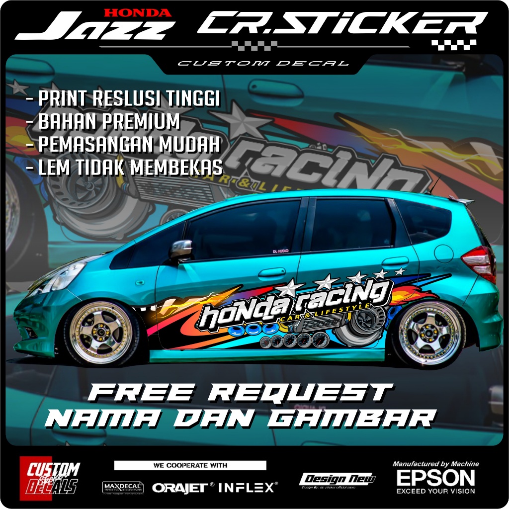 Jual DECAL STICKER MOBIL JAZZ - FREE CUSTOM NAMA- MOBIL JAZZ BRIO AYLA ...