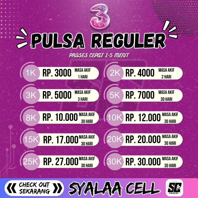 Jual Ready Pulsa Reguler Tri Murah|Proses Cepat|1K|2K|3K|Wajib Baca ...