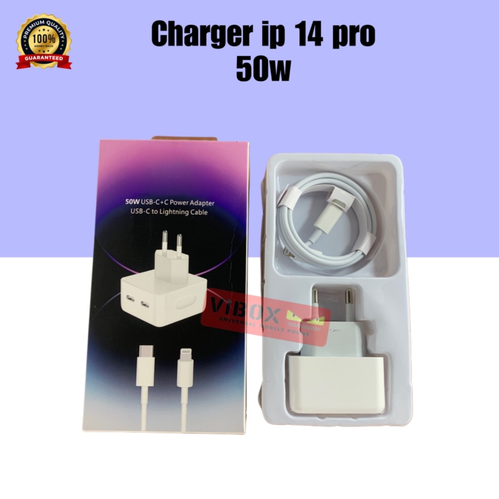 Jual Charger IP 14 Pro 50W Dual Port Usb C Pd Set Kabel C To Lightning ...
