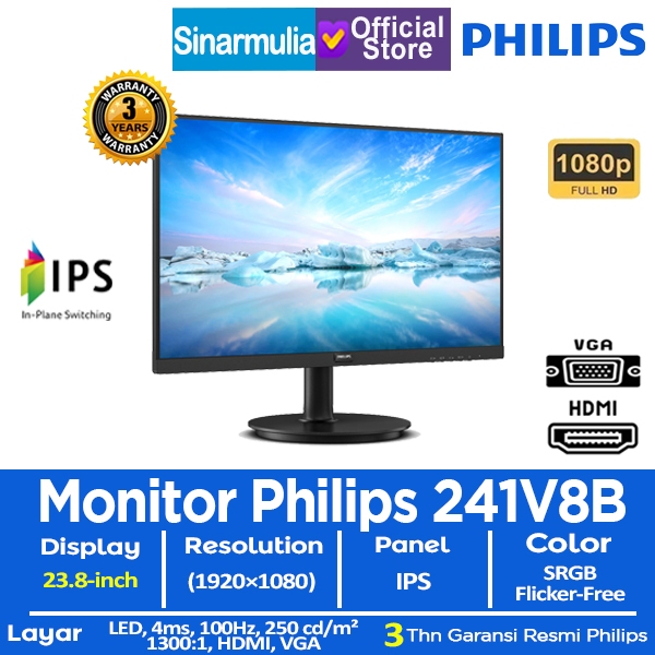 Jual Monitor LED Philips 241V8B 23.8" IPS 100Hz 4ms HDMI VGA | Shopee ...