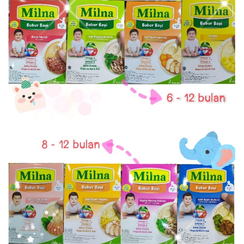 Jual MILNA Bubur Bayi 6+ 120gr, 8+ 100gr (Beras merah, Sup daging ...