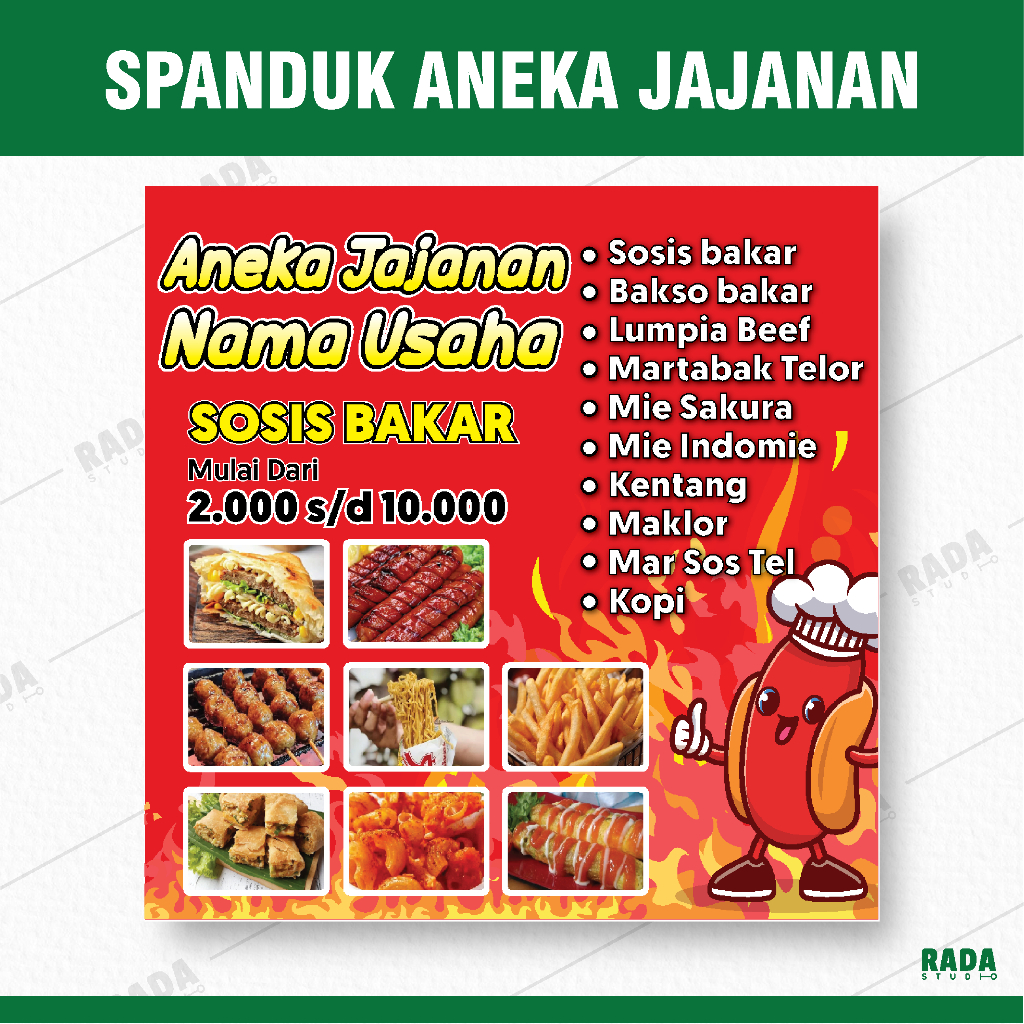 Jual Cetak Spanduk Banner Aneka Jajanan / Sosis Bakar / Jajanan murah ...