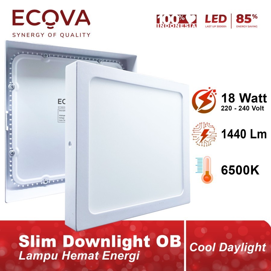 Jual LAMPU LED ECOVA SLIM DOWNLIGHT OB KOTAK TERANG HEMAT DAN TAHAN LAMA 18 watt | Shopee Indonesia
