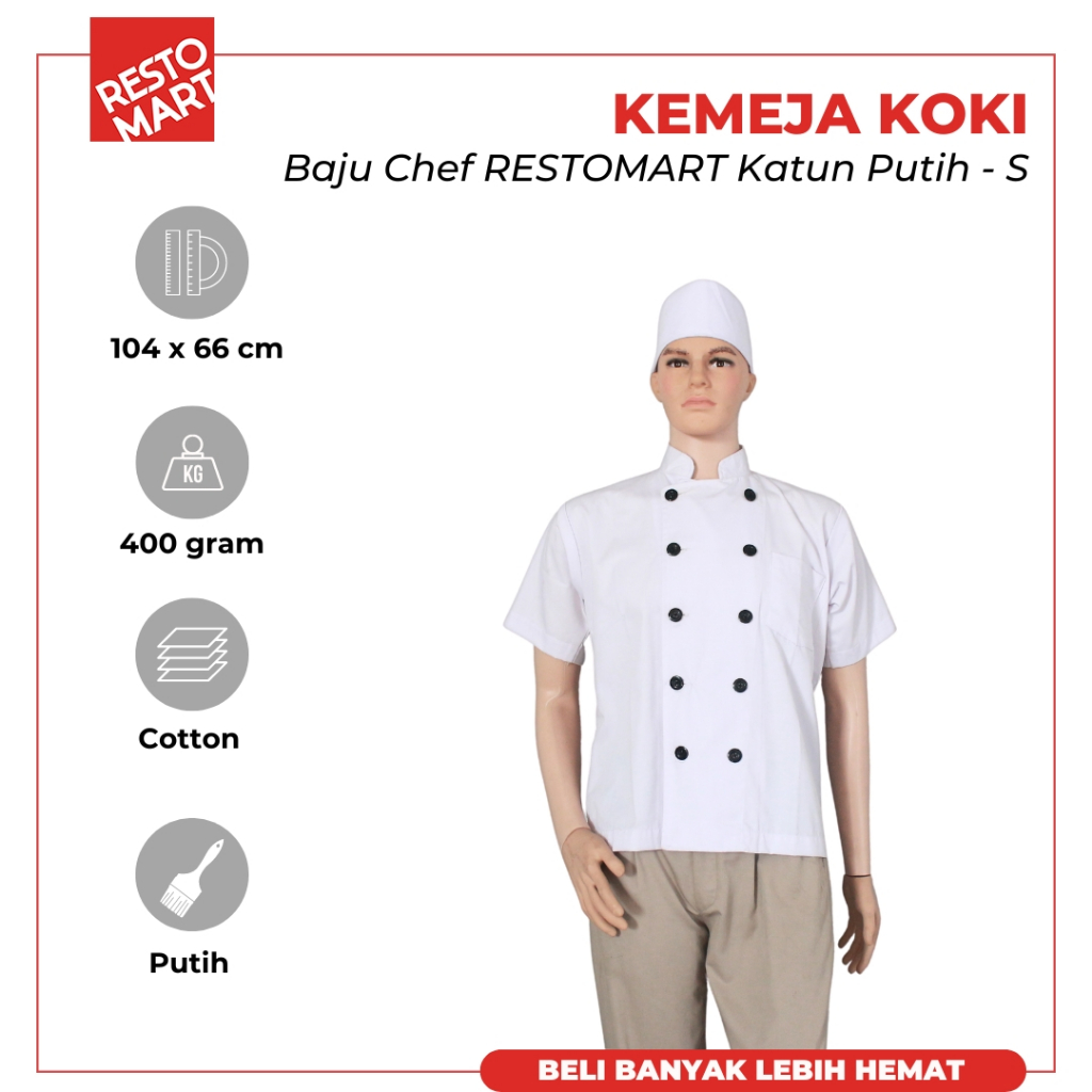 Jual Seragam Chef / Baju Chef / Kemeja Koki Pendek Putih RESTOMART ...