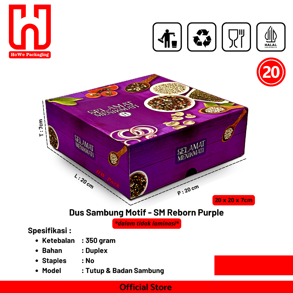 Jual [MIN 20Pcs] HoWe Packaging Dus / Kotak Nasi 20x20x7cm Full Colour ...