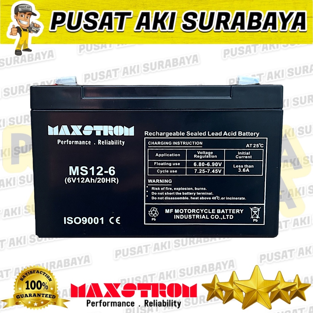 Jual BATERAI VRLA MAXSTROM 6 V 12 AH BATTERY EMERGENCY LAMP GENSET ...