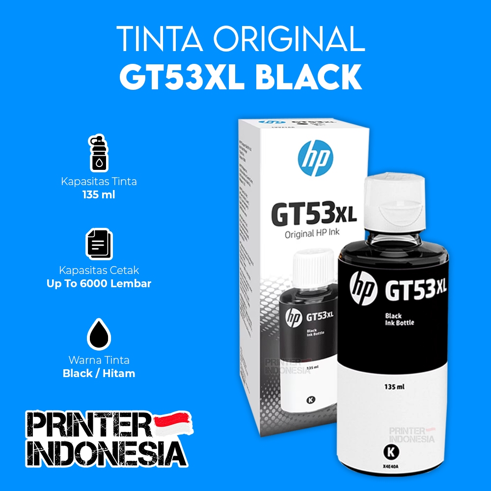 Jual Tinta Printer HP Original GT53XL Black 135ml (1VV21AA) | Shopee ...