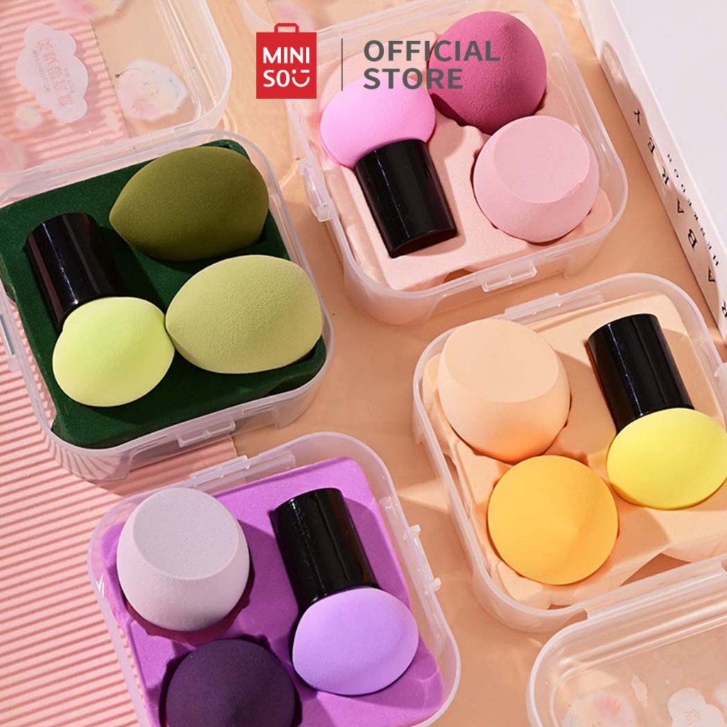 Jual Miniso Spons Rias Dengan Kotak Penyimpanan Makeup Sponges with ...