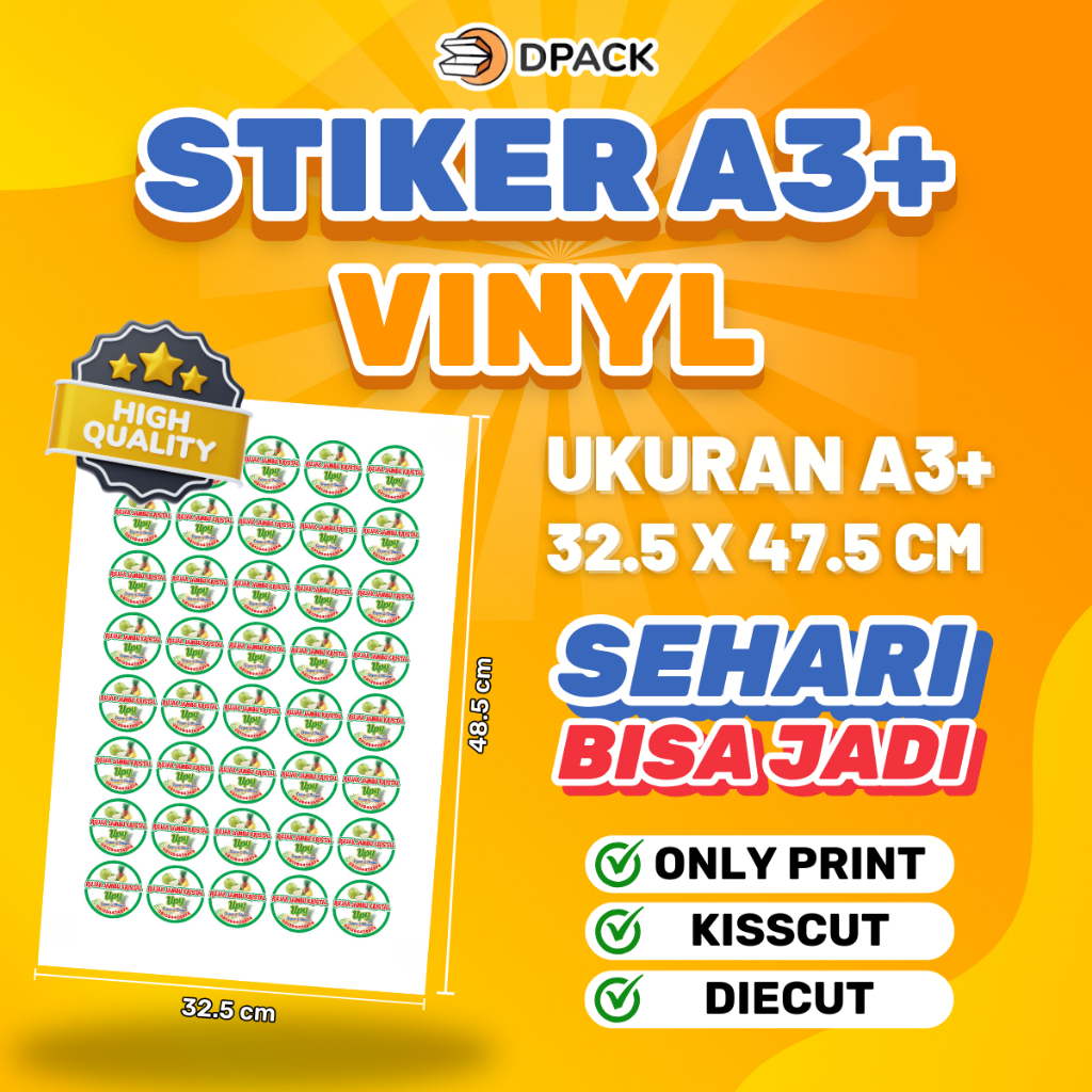 Jual CETAK STIKER VINYL A3+ TERMURAH | 31 X 47 CM | TAHAN AIR | CETAK ...