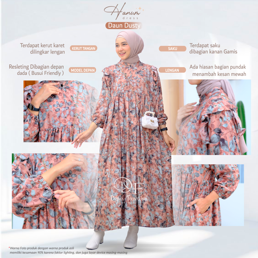 Jual Gamis Wanita Hanum Bunga Dusty Bahan Rayon Premium Dress Gamis Muslim Busui Friendly ...