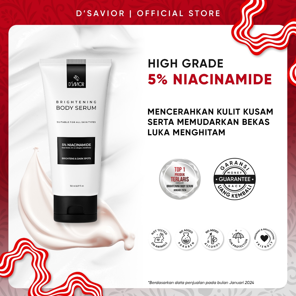 Jual D'SAVIOR Brightening Body Serum Niacinamide 5% High Grade 150ml ...