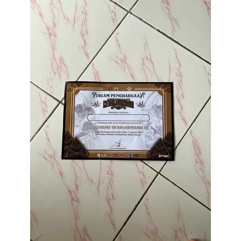 Jual Sertifikat / Piagam Acara CB free stiker | Shopee Indonesia